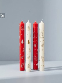 Sinsay - Sada vánočních stolních svíček s potiskem vánočních stromků 4 pack - červená