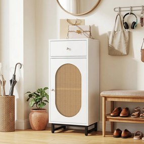Costway Ratanový noční stolek s dvířky a zásuvkou Boho s – 40 × 30 × 91 cm