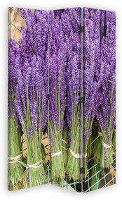 Ozdobný paraván Levandule Fialové květiny - 110x170 cm, třídílný, obustranný paraván 360°
