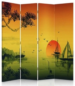 Ozdobný paraván Západ slunce v Japonsku - 145x170 cm, čtyřdílný, obustranný paraván 360°