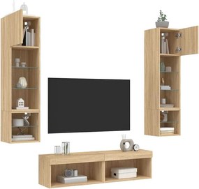 6dílná obývací stěna s LED dub sonoma kompozitní dřevo 3216624