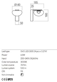 Redo 01-3242 - LED Nástěnné svítidlo SINCLAIR LED/6,5W/230V CRI 93 IP21 černá