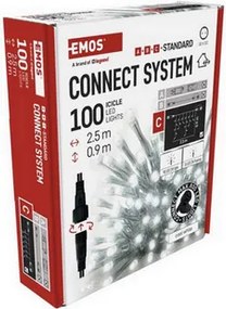 Propojovací vánoční řetěz bez zdroje EMOS Connecting D1CC02 ZY2001 100LED krápníky 2,5x0,9m studená bílá blikající