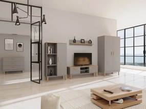 Benlemi Obývací pokoj DENVER šedý, dub hikora: Skříň, komoda, police, regál a TV stolek 120 cm