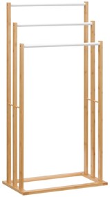Volně stojící věšák na ručníky HOMCOM se 3 bambusovými lištami, přírodní, 48x25,8x94cm, ideální do koupelen a wellness | Aosom.de