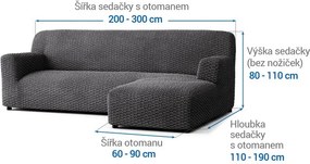 Bielastické potahy MOSAICO tmavě šedé sedačka s otomanem vpravo (š. 170 - 300 cm)