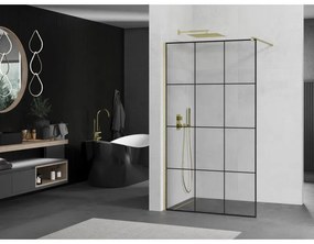 Mexen Kioto, sprchová zástěna Walk-In 120 x 200 cm, 8mm čiré sklo černý vzor, ​​zlatý matný profil, 800-120-101-55-77
