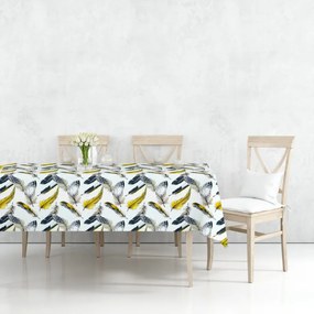 Ervi bavlněný ubrus na stůl čtvercový -  žluté a šedé peří