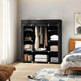 HOMCOM Látková šatní skříň na zip, 1 tyč na šaty, 10 polic, 150x43x162,5cm, netkaná textilie, prostorově úsporná a robustní | Aosom.de