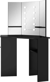 Rohový toaletní stolek s LED světlem černý 111 x 54 x 141,5 cm 326534