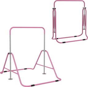 Skládací hrazda HOMCOM pro děti 3-8 let, gymnastická hrazda s 5 nastavitelnými výškami a ocelovou konstrukcí, 154x106,2x88,5-128,5 cm, Růžová | Aosom