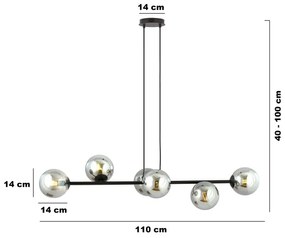 Lustr na lanku ROSSI 6xE14/10W/230V černá/šedá