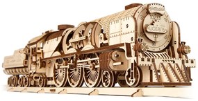 Ugears 3D dřevěné mechanické puzzle V-Express parní lokomotiva 4-6-2 s tendrem