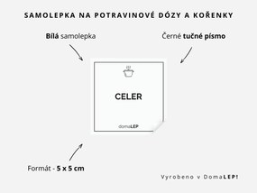 CELER - omyvatelná samolepka na kořenky, výběr rozměrů Ø 5 cm / 5 x 5 cm / 6 x 8 cm | DomaLEP tvar: ČTVEREC, barva: BÍLÁ - ČERNÉ písmo, velikost: š. 5 cm x v. 5 cm - tučné písmo