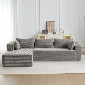 Aosom Modulární rohová sedací souprava do L s lenoškou, úsporný, minimalistický design, hluboký pocit sezení, 279x179x83 cm, šedá
