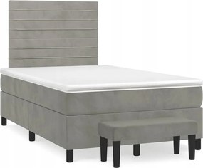 Box Spring Postel S Matrací Samet Světle Šedá vodorovné pruhy 120 x 190 c