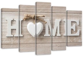 Obraz na plátně pětidílný Heart Home Wood Shabby Beige - 100x70 cm