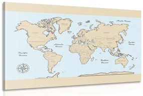 Obraz mapa světa s béžovým okrajem - 60x40 cm
