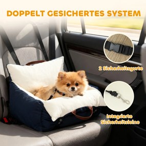 PawHut Autosedačka pro psy, 2 pásy, snímatelné a pratelná potahy, pro domácí mazlíčky do 5 kg, Modrá