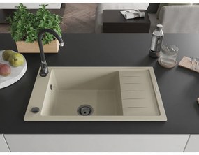 Mexen Elias, granitový dřez granitový 795x480x200 mm, 1-komorový, béžová s černým sifonem, 6511791005-69-B
