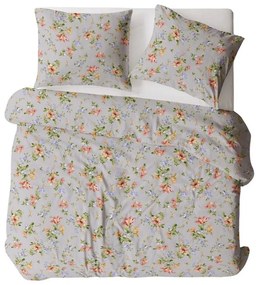 KARO Flanelové povlečení 140x200 1721N šedozelené oranžové květy Flanel Comfort button-up