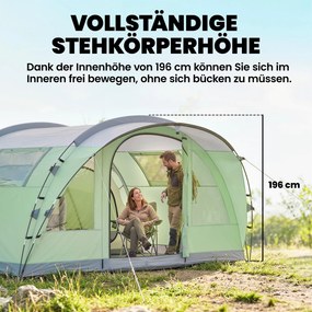 Tunelový stan Rodinný stan pro 4 osoby se 2 kabinami na spaní Markýza 4 okna Podlážka Výška stání 3000 mm vodního sloupce