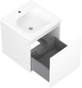 Mexen Rivel, koupelnová skříňka 45 cm s umyvadlem Vela, 1 zásuvka, drážkovaná, bílá matná, 91A20-04547-1-BF01-W23M01