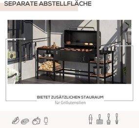 Outsunny altán na grilování Zahradní altán se stříškou na grilování odolnou proti UV záření, ocelový rám a háčky, polyester, béžová barva, 215x150x22…
