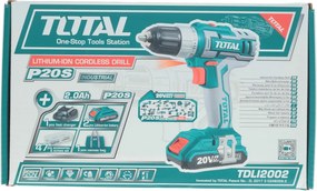 Vrtací šroubovák aku, 20 V Li - ion (2x), 2000 mAh, industrial TOTAL TDLI2002