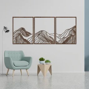 Třídílný dřevěný obraz Hory, Moderní 3D dekorace na zeď | SENTOP HDF0478