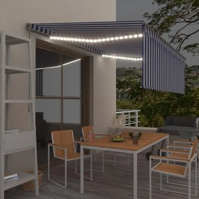 Ručně zatahovací markýza s roletou a LED 4 x 3 m modrobílá 3069421
