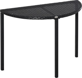 Outsunny Balkonový stůl - Zahradní boční stůl, venkovní nábytek, půlkruhový, polyrattan, kov, černá, 100 x 50 x 74 cm | Aosom