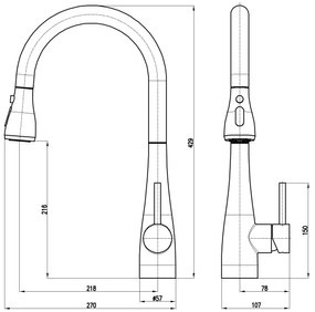 Slezák - RAV Dřezová baterie s vytahovací sprchou SEINA - SE910.xIN, Nerez Připojovací hadičky - závit: 3/8"