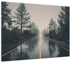 Skleněný obraz silnice v dešti (70x50 cm)