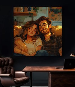 Obraz na plátně - Spokojení milenci na gauči FeelHappy.cz Velikost obrazu: 60 x 60 cm