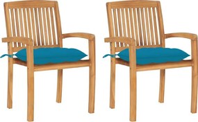 vidaXL Zahradní židle 2 ks podušky masivní teak [3063272] Barva: Světle modrá