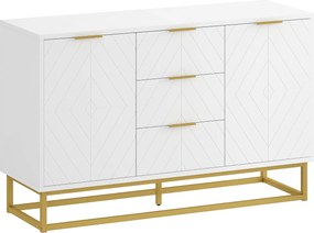 HOMCOM Moderní Komoda se 3 Zásuvkami, 2 Dveřmi a Regulovatelnou Policí pro Obývací Pokoj a Kuchyň, 120x40x76 cm, Bílá