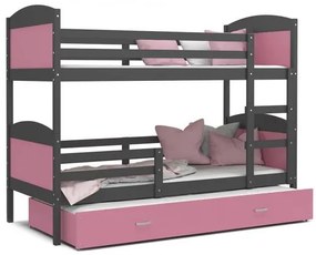 DOBRESNY Dětská patrová postel MATYAS 3 80x190cm s šedou konstrukcí v růžové barvě s přistýlkou