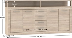 Komoda Luna 190 cm dub Sonoma