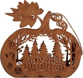 Rustikální rezavý svícen ve tvaru dýně - 25*12*24 cm