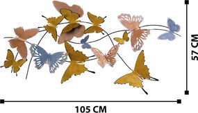 Nástěnná kovová dekorace Butterflies vícebarevná