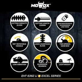 MoWox EHT 6362 Li Excel Series / Aku nůžky na živý plot / 62V / Otočná