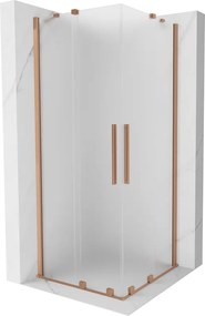 Mexen Velar Duo, sprchový kout s posuvnými dveřmi 80 x 80 cm, 8mm sklo námraza, měděná matná, 871-080-080-32-65