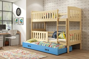 BMS Group Dětská patrová postel s přistýlkou KUBUS borovice Velikost postele: 200x90 cm, Barva šuplíku: Modrá
