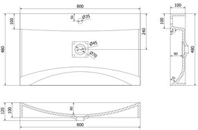 Mexen Poli, umyvadlo na desku z konglomerátu 1/O 80 x 48 cm, černá matná, 23028071