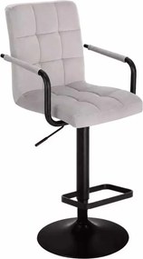 LuxuryForm DESIGN Barová židle VERONA BLACK VELUR na černé kulaté podstavě - světle šedá