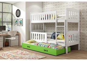 Dětská patrová postel KUBUS s výsuvnou postelí 90x200 cm - bílá Zelená