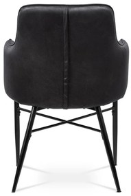 Jídelní židle, potah černá látka v dekoru vintage kůže, kovová čtyřnohá podnož, AC-9990 BK3