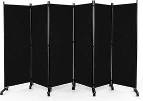 Costway Šestidílný skládací paraván na kolečkách 172 cm, černý