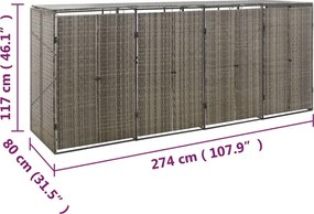 vidaXL Přístřešek na čtyři popelnice 274 x 80 x 117 cm polyratan [319867] Barva: Šedá